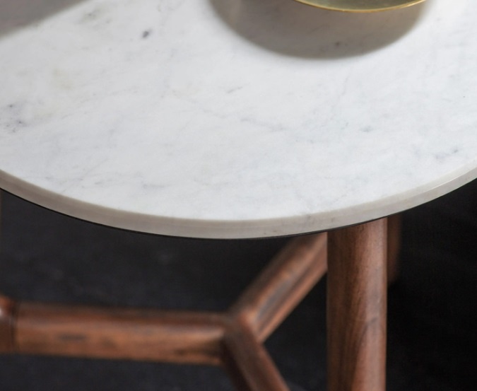 Gallery Barcelona Side Table: Marble Top & Acacia Wood